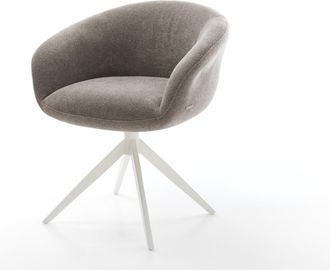 DELIFE Drehstuhl Vinka-Flex mit Armlehnen Strukturstoff Soft Taupe Kreuzgestell breit Wei&szlig; 360&deg; drehbar Wippfunktion Taschenfederkern, Esszimmerst&uuml;hle
