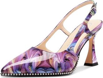 Castamere Femmes Slingback Bloc Chunky Haut High Talon Heel Ferm&eacute; Pointu Bout Escarpins Dress Mariage Party Chaussures 9 CM Heels Vortex Violet 38 EU