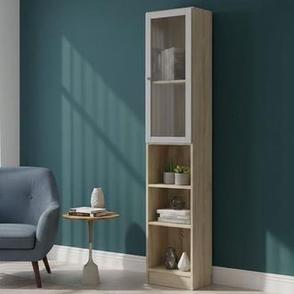 Dmora B&uuml;cherregal Alberte, B&uuml;roregal, Mobiler Buchhalter, B&uuml;cherbrett, 41x28 h203 cm, Eiche und Wei&szlig;