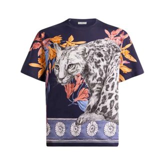 Etro Homme, Tops, Multicolore, Taille: XL T-shirt en coton avec imprim&eacute; plac&eacute;