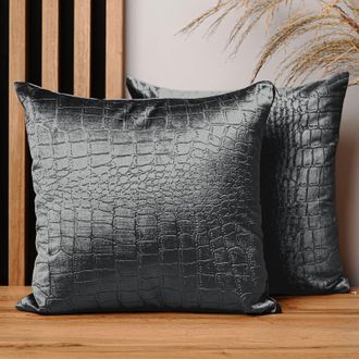 MG Design 2er Set Kissenbez&uuml;ge 40 x 40 cm in Dunkelgrau - mit Rei&szlig;verschluss, strukturstark mit Kroko-Pr&auml;gung, weich & pflegeleicht