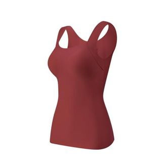 Generic D&eacute;bardeur gainant &agrave; col en U pour femme avec soutien-gorge int&eacute;gr&eacute;, haut extensible sans manches, coupe ajust&eacute;e, haut dentra&icirc;nement, 2 pi&egrave;ces - Rouge,
