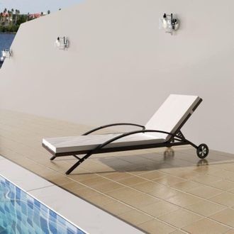 vidaXL Vidaxl - Chaise longue avec coussin et roues R&eacute;sine tress&eacute;e Marron