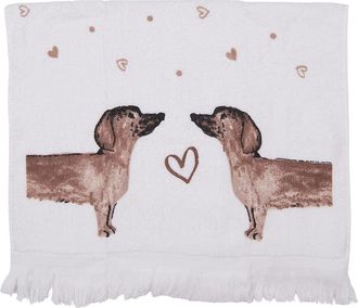 Clayre & Eef Gästehandtuch 40x66 cm Beige Braun Baumwolle Rechteck Dackel Toiletten Handtuch