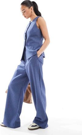 New Look Pantalon ample densemble en denim à rayures - Bleu