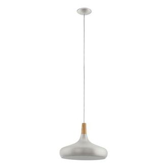 Eglo Suspension Sabinar, luminaire en acier et bois, lampe suspendue en argent brossé et marron, douille E27, Ø 40 cm, certifié FSC
