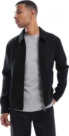 Asos Harrington-Jacke in schwarzer Wolloptik