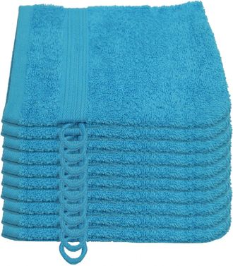 Julie Julsen 10er Pack Waschhandschuhe Chemikalien-Frei 600g/m² Türkis 15 x 21 cm 100% Baumwolle - Oeko TEX Std 100 Zertifizierung - Weich und Saugstark - Waschmas