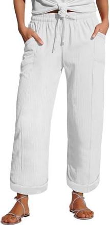 Generic Pantalon en mousseline 3/4 - Pantalon d&eacute;t&eacute; l&eacute;ger - Pantacourt d&eacute;t&eacute; - Pantacourt - Pantalon de plage - Pantalon d&eacute;t&eacute; l&eacute;ger en coton - Pantalon de joggi