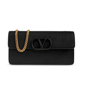 Valentino Garavani Portefeuille VLogo en cuir avec cha&icirc;ne - Femme - Accessoires - Noir - Taille: ONE Size