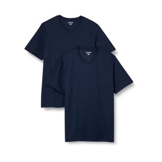 Amazon Essentials Herren T-Shirt Regular-Fit Kurzarm V-Ausschnitt (erhältlich in Big & Tall), 2er Pack, Navy, 5X-Large Big
