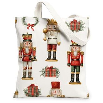 Generic Sacs fourre-tout vintage en toile motif casse-noisette, sacs d&eacute;picerie r&eacute;utilisables, l&eacute;gers et lavables avec bandouli&egrave;re pour le shopping, les voyage