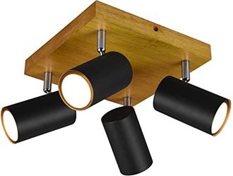 Trio Leuchten Deckenleuchte Marley 812400432, Metall Schwarz matt, Holz, exklusiv 4x GU10