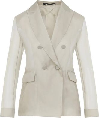 Max Mara Femme, Vestes, Beige, Taille: 36 FR Veste Organza &agrave; Slogan Pianoforte