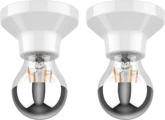 LEDs Com 2 Stück Deckenleuchte Elektra Porzellan weiß + E27 LED, A60, weiß, 6,309W, 646lm, Kopfspiegel (silber)