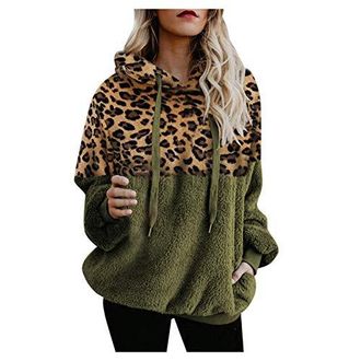 Generic Vestes dhiver chaudes &agrave; capuche pour femmes avec poche pour femmes, manteau l&eacute;opard en laine, manteaux en polaire 2026, Vert, XXL