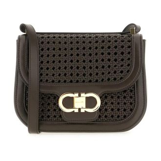 Ferragamo Double Gancini North-South Crossbody Bag - - Bags - Damen - Braun - ONE SIZE