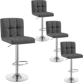 Woltu Tabourets Bar Lot de 4 Pied Noir/Blanc en M&eacute;tal Si&egrave;ge en Lin rembourr&eacute;e Ajustables en Hauteur avec Dossier, Gris Fonc&eacute;, BH32dgr-4