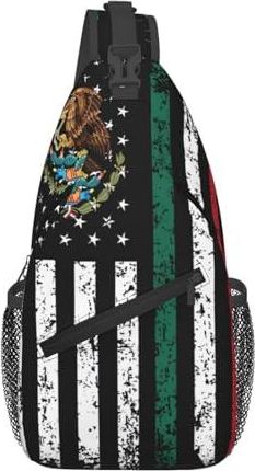 Generic Drapeau Mi-Mexicain, Mi-Am&eacute;ricain Sacoche Bandouliere Pratique Pochette Epaule D&eacute;contract&eacute; Sac Poitrine Pour Cyclisme Randonn&eacute;e Voyage