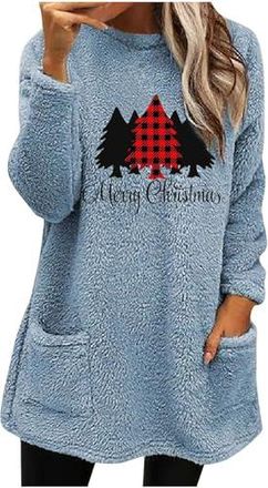 Generic Chandails de Noël pour femmes, pull léger pour femme, décontracté, double peluche, fausse fermeture éclair, pulls, sweat-shirts, manteau, vêtements de
