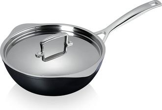 LE CREUSET Le Creuset Toughned Antihaft-Bratpfanne mit Ausgießern und Deckel, 24 x 8,5 cm, silber, 51101240013100