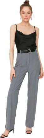 Trendyol Damen Grundlegend Hohe Taille Straight Leg Straight Hose, Grau, 42