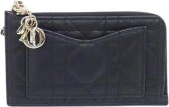 Dior Pre-owned Lady Dior Cosmos Lambskin Coin Case - Femme - Pre-owned - Noir - Taille: ONE Size