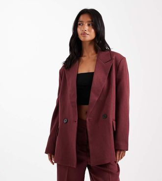 Vero Moda Petite Eleganter Blazer mit Fischgr&auml;tmuster in Burgunderrot, Kombiteil
