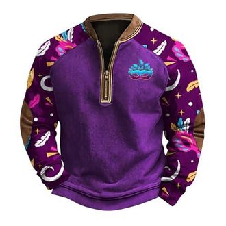Generic Mardi Gras Sweat-shirt pour homme Col zippé 1/4 Sweat-shirt de carnaval doux et respirant à manches longues Pull de vacances, Violet-4, 3XL