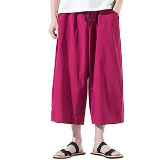 Generic Pantalon sarouel long pour homme - L&eacute;ger - Pantalon d&eacute;t&eacute; respirant - Pantalon de loisirs surdimensionn&eacute; - Pantalon de plage confortable avec poches - 