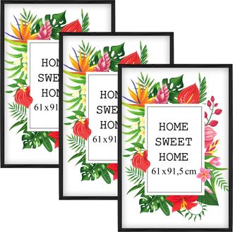 MG Design Set aus 3 Schwarz Bilderrahmen 61 x 91,5 cm - Aus echtem Holz mit Acrylglas, zum Aufhängen & Aufstellen, für Fotos, Poster & Puzzle