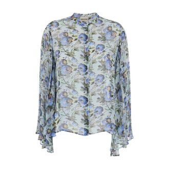 Semicouture Femme, Blouses et Chemises, Multicolore, Taille: 36 FR Chemise &agrave; Col Ras du Cou et Manches Fronc&eacute;es