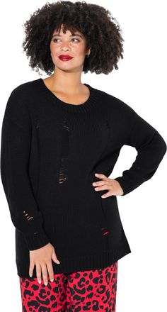 Angel Of Style Damen gro&szlig;e Gr&ouml;&szlig;en &Uuml;bergr&ouml;&szlig;en Plus Size Pullover, Loose Fit, Destroyed-Look schwarz 54+ 839201100-54+