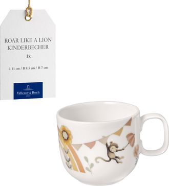 Villeroy & Boch Boho Kids Roar like a lion Kinderbecher mit Henkel klein, Spülmaschinenfest, Mikrowellensicher, Kindertasse, Tasse Kinder, Tiermotiv Löwe und Affe, Pr