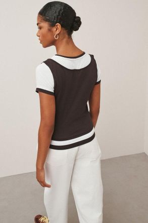 Next T-Shirt Dreilagiges Kurzarm-T-Shirt mit Rundhalsausschnitt (1-tlg)