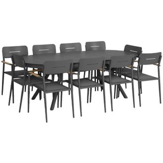 Sweeek Ovaler ausziehbarer Gartentisch 220/280cm aus Aluminium + 10 Sessel