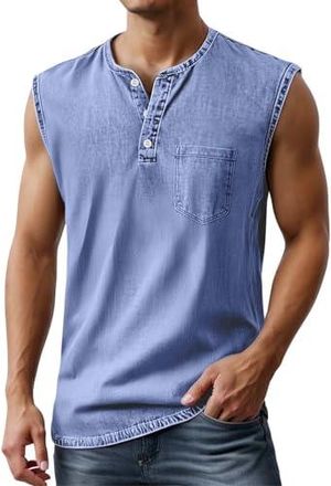 Generic Débardeurs sans manches pour hommes, grande et grande, pour entraînement, gym, course, plage, été, bleu, 3XL