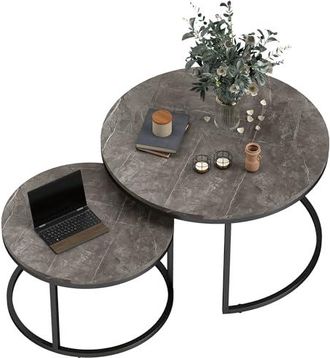 HOMCOM Lot de 2 Tables Basses gigognes, Table Basse Ronde, empilable, Design Industriel, Pieds en métal, Gris