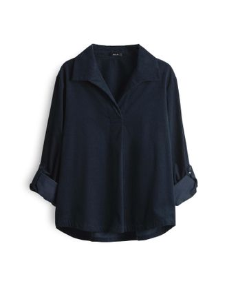 OPUS Damen Langarmbluse | FERIKA Loose Tunikabluse aus feinem Cord Coal Blue, 34