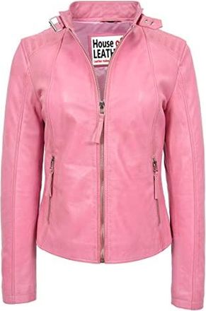 House Of Leather Sophia Veste de motard classique en cuir véritable pour femme, rose bébé, 42