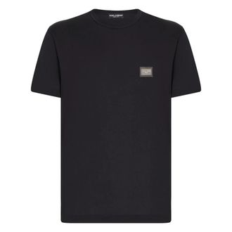 Dolce & Gabbana Baumwoll-T-Shirt mit Markenetikett - - Tops - Herren - Blau - M