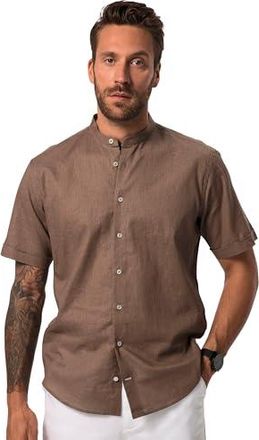 JP1880 Hommes Grandes Tailles L-8XL Chemise en Lin mélangé, Manches Courtes et col Officier, Coupe Modern Fit Gris Brun 7XL 815225337-7XL