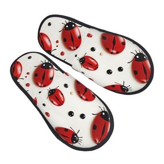 Generic Hiver Pantoufles Ladybug Rouge Portative Pantoufles Cozy Chaussons DInt&eacute;rieur Pour Voyage Invit&eacute; Femmes L