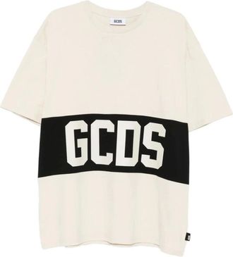GCDS Gcds, Homme, Tops, Beige, Taille: L T-shirt ray&eacute; &agrave; manches courtes et col rond