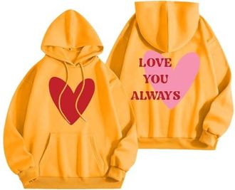 Generic Sweat &agrave; capuche &agrave; manches longues pour la Saint-Valentin 2026 pour femme (3), jaune, XXL