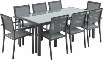 Sweeek Gartentisch aus Aluminium + 8 Sessel Anthrazit / Grau