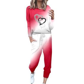 Generic Costume de sport d&eacute;contract&eacute; pour femme - Col rond - Manches longues - Cordon de serrage - Taille &eacute;lastique - Pour la Saint-Valentin - Pour lautomne e