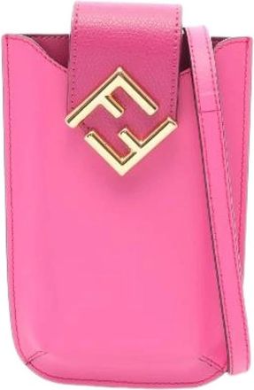 Fendi Sac bandouli&egrave;re pour t&eacute;l&eacute;phone en cuir FF Diamond Pre-owned - Femme - Pre-owned - Rose - Taille: ONE Size