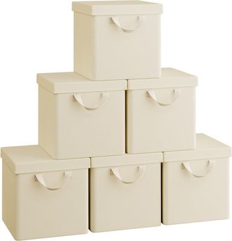 Woltu Faltbare Aufbewahrungsboxen 6 Stück, Stoffboxen mit Deckel und Metallrahmen, Aufbewahrungswürfel für Arbeitszimmer, Wohnzimmer, Schlafzimmer, Mehrzwec