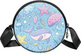 Generic Petit sac &agrave; bandouli&egrave;re circulaire pour femme, motif baleine, poisson, &eacute;toiles de mer, petit sac &agrave; bandouli&egrave;re avec fermeture &eacute;clair, bretelles r&eacute;glab